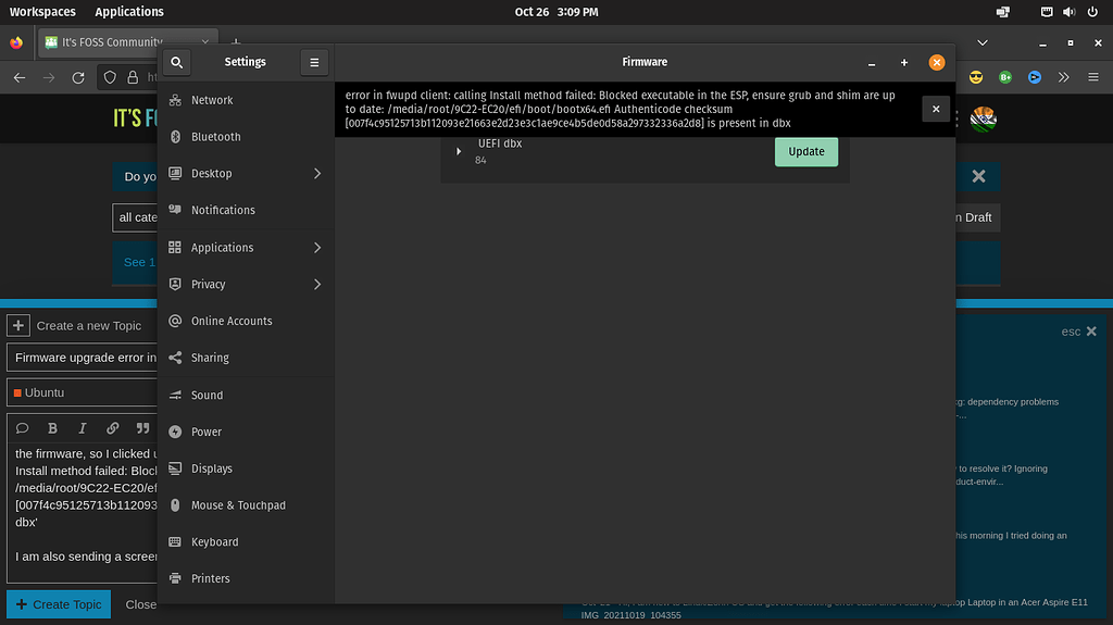 Firmware upgrade error in PoP!_OS - Ubuntu - It's FOSS Community