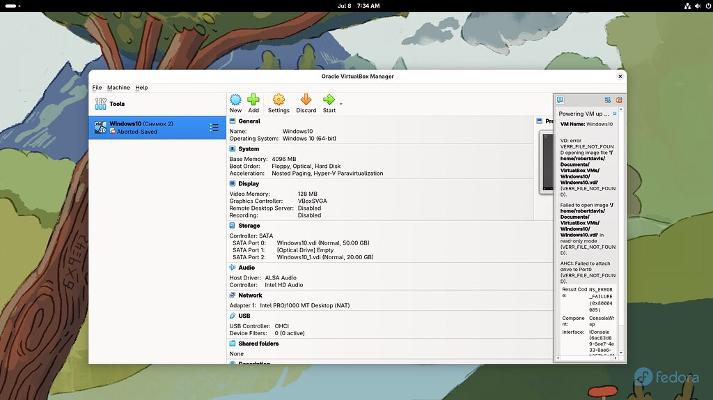Fedora VirtualBox Windows 10 Machine Not Working After Power Loss - Applications - It's FOSS ...